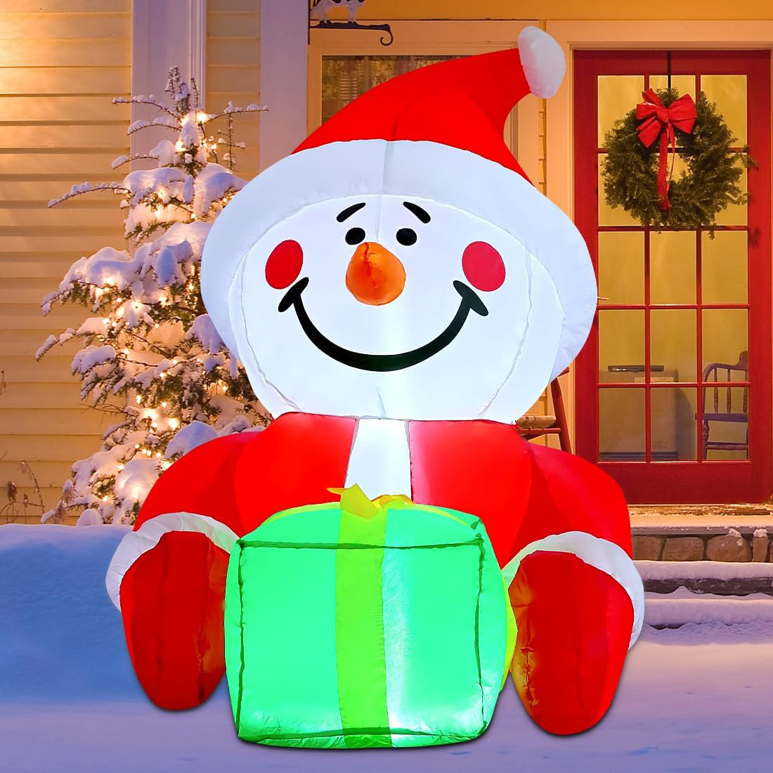 The Holiday Aisle® Jayva 4.3 FT Christmas Inflatable Cute Blow Up Snowman Inflatable with LED ...